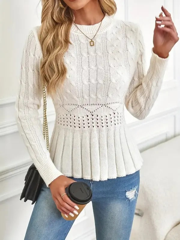 Women's Chunky Knit Crew Neck Long Sleeve Knit Top (Buy 2 Free Shipping ...