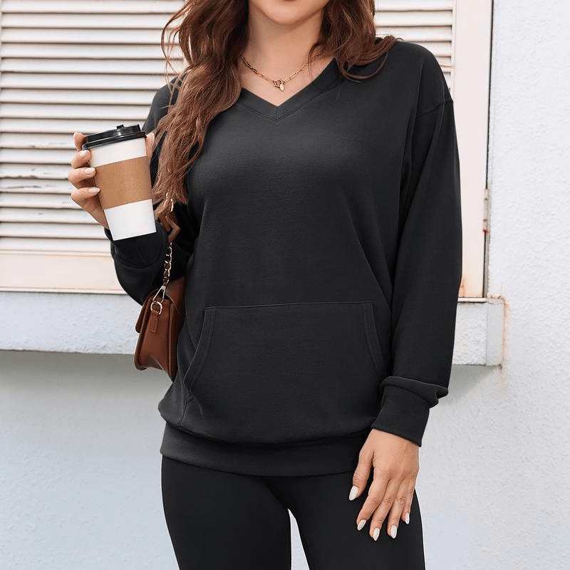 Women's Hatless V-Neck Hoodie with Pockets – anyfreebie.com
